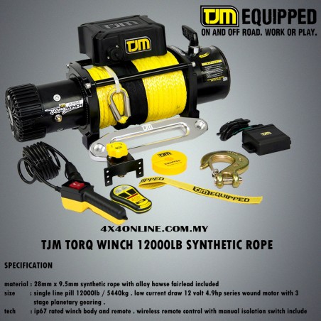 TJM TORQ WINCH 12000LB INC YELLOW SYNTHETIC ROPE
