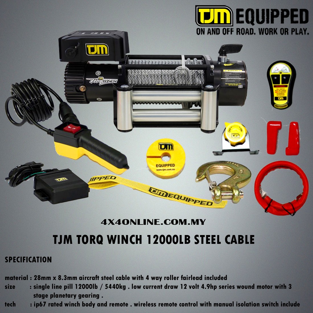 TJM PRIME ELECTRIC WINCH 9500LB/12000LB STEEL CABLE