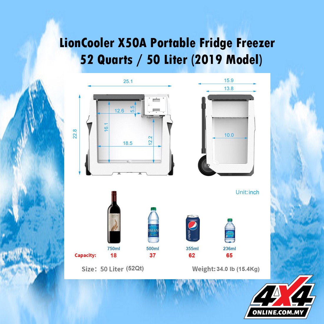 LionCooler X50A Portable Fridge Freezer 52 Quarts / 50 Liter (2019 Model)