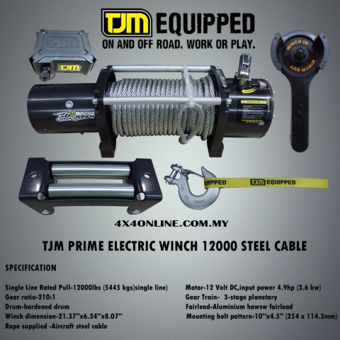 TJM PRIME ELECTRIC WINCH 9500LB SYNTHEIC ROPE